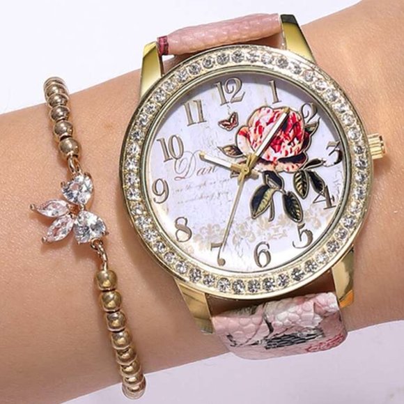 TheEdgeOfNik | Accessories | Pretty In Pink Sparkly Rose Watch Nwt ...